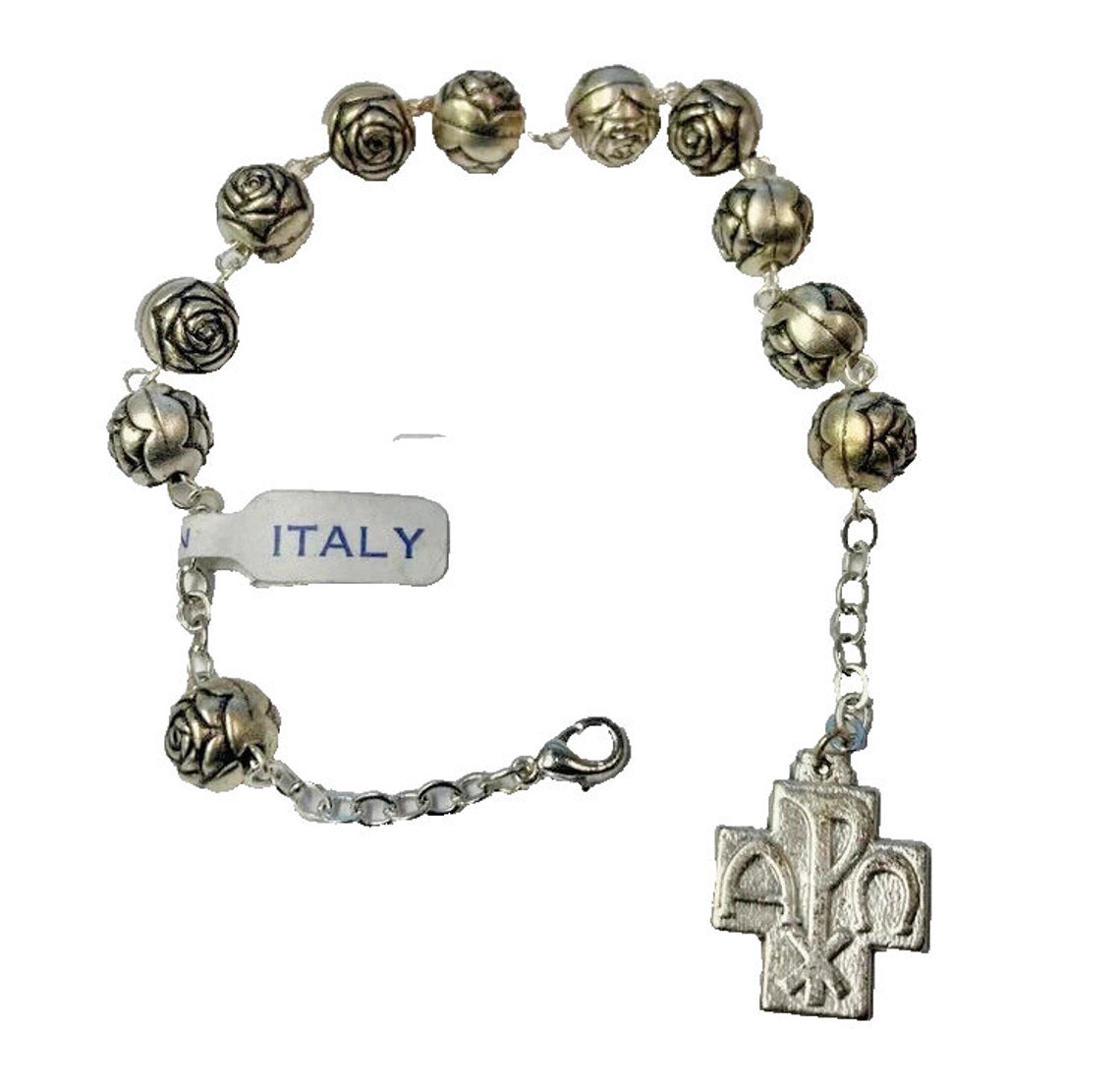 Silver-plated Rosebud Decade Rosary Bead Bracelet - Etsy