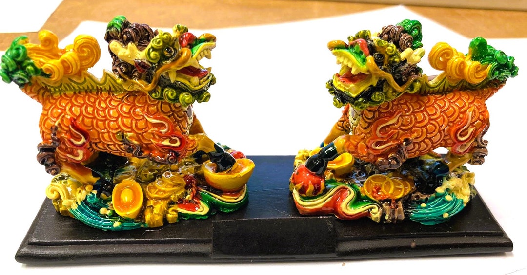 Chinese Protection Lion Dog Sculpture, Feng Shui Shi Dogs Figurine ...