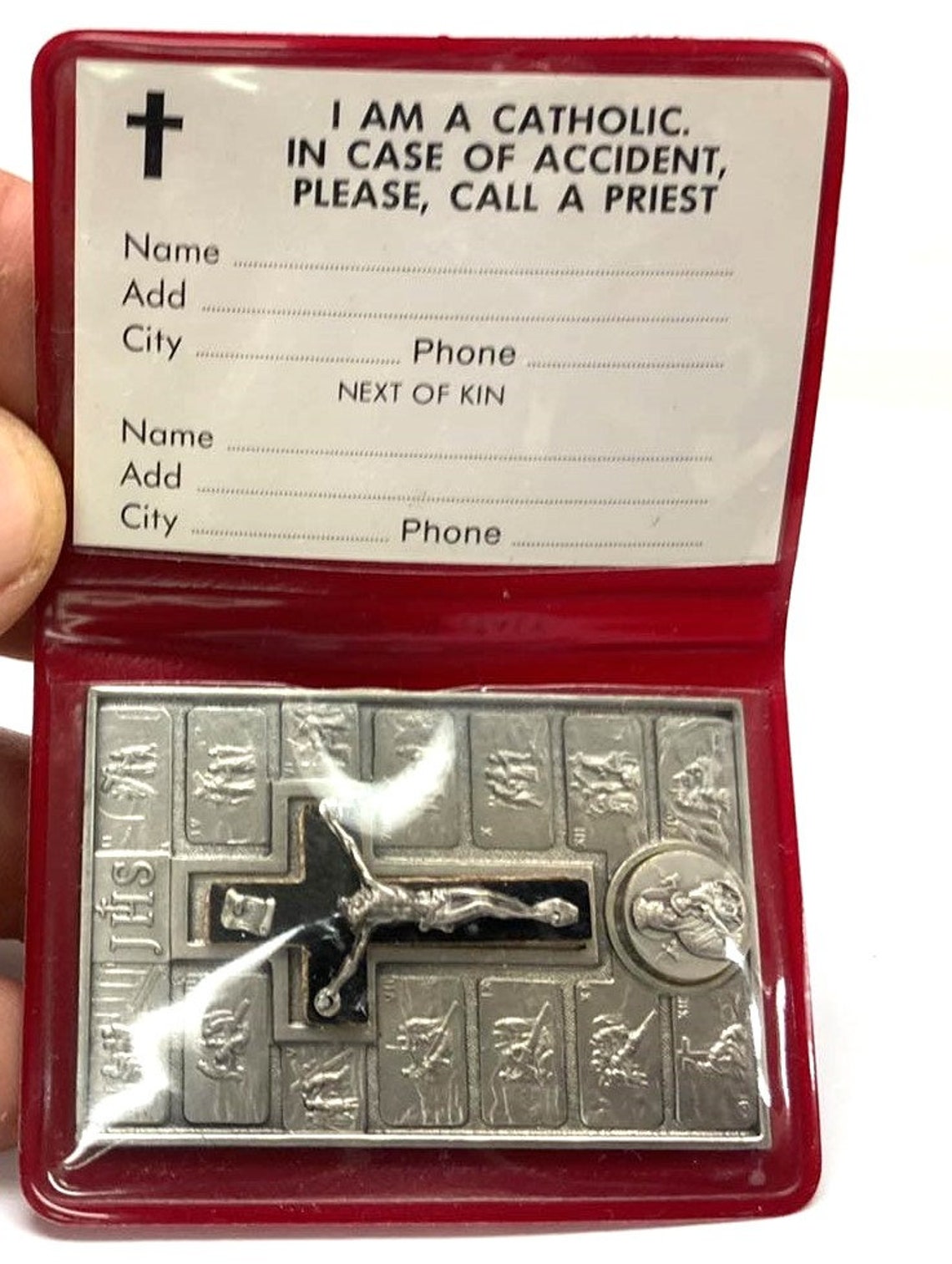 Catholic Wallet Information Card With Stations of the Cross Crucifix ...
