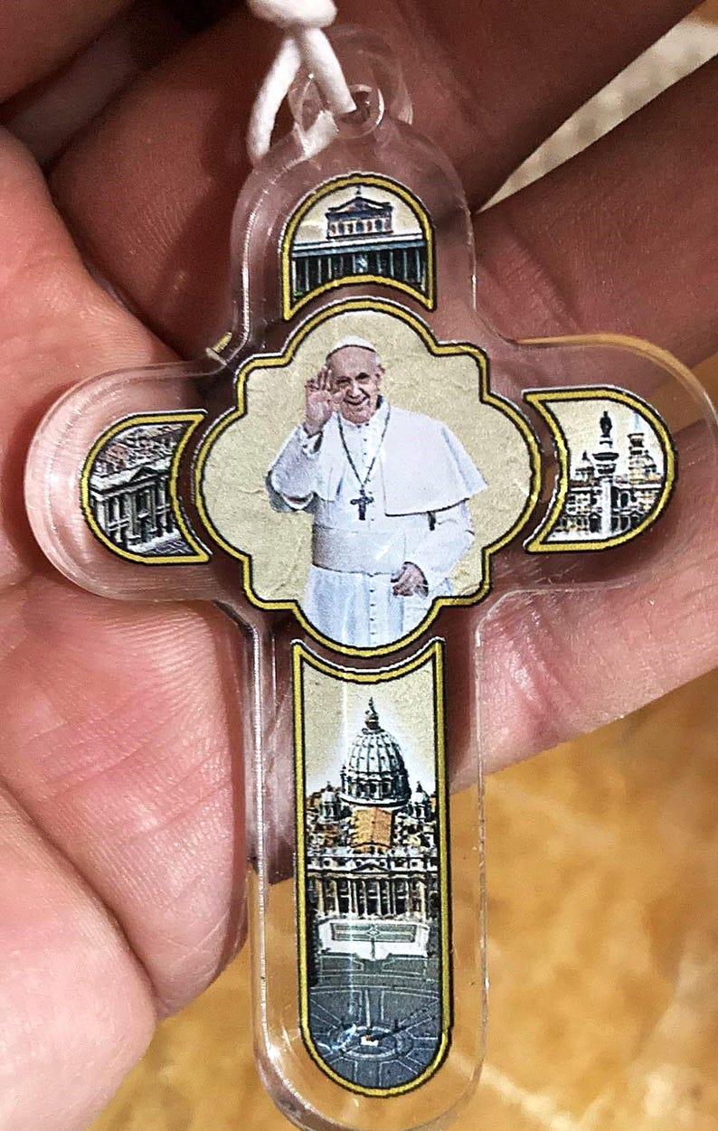 Pope Francis Cross Necklace, 4 Rome Basilicas, White Lacing ...
