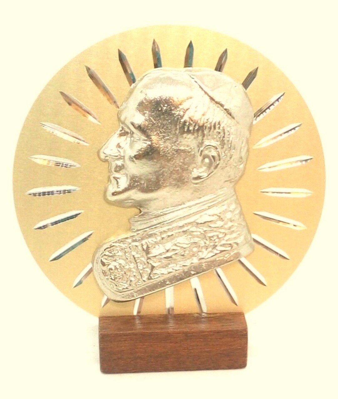 Collectible Pope John Paul II Commemorative Metal Plaque on Wood Stand ...