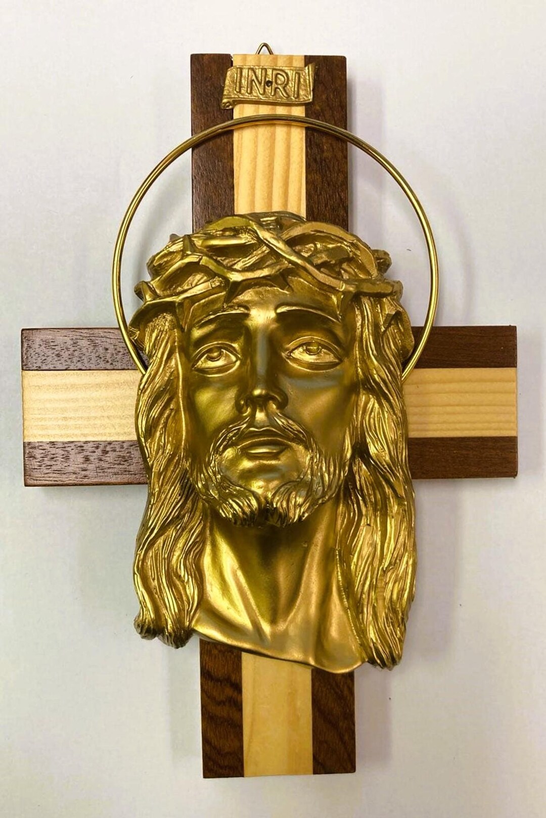 Stunning Solid Wood Wall Cross, Walnut Wood With Inlaid Birch, Hand ...