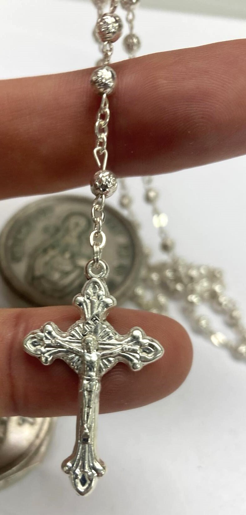 Our Lady of Lourdes Rosary Beads & Rosary Box, Silver-plated Rosebud ...