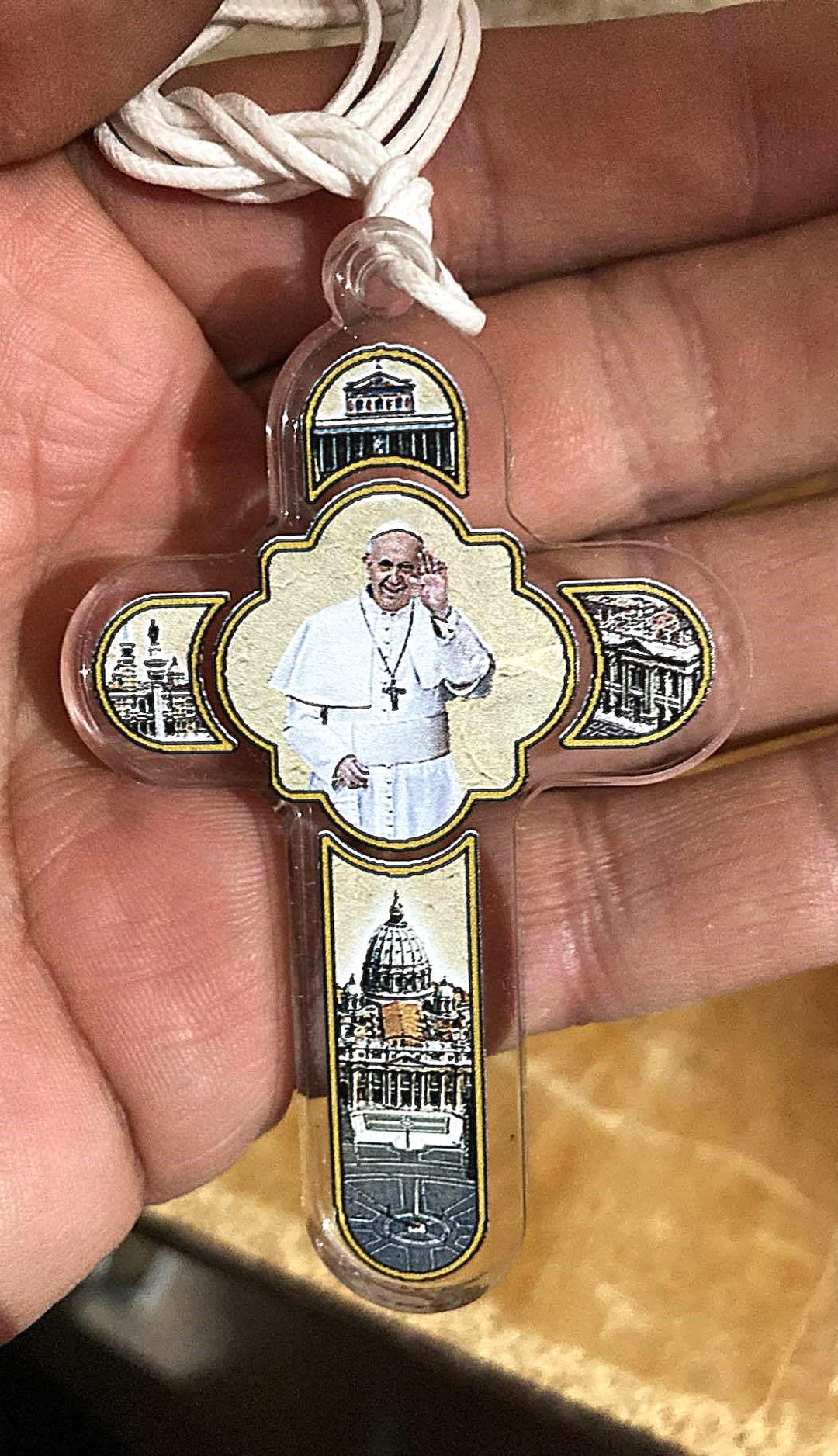 Pope Francis Cross Necklace, 4 Rome Basilicas, White Lacing ...