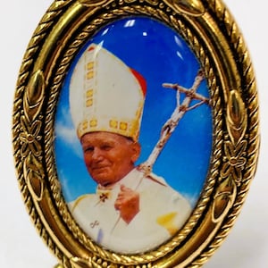Mini Framed Pope John Paul II, Gold-tone, Collectible Vatican Souvenir ...