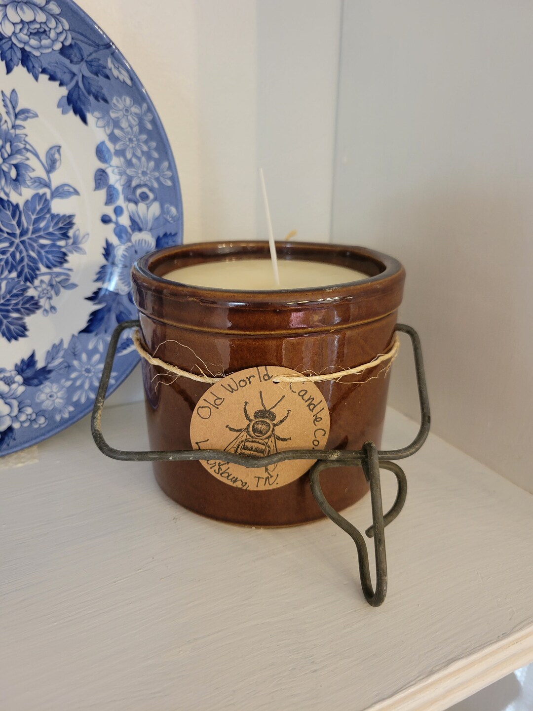 Tallow and Beeswax and Lavender Essential Oil Candle in Antique Crock ...