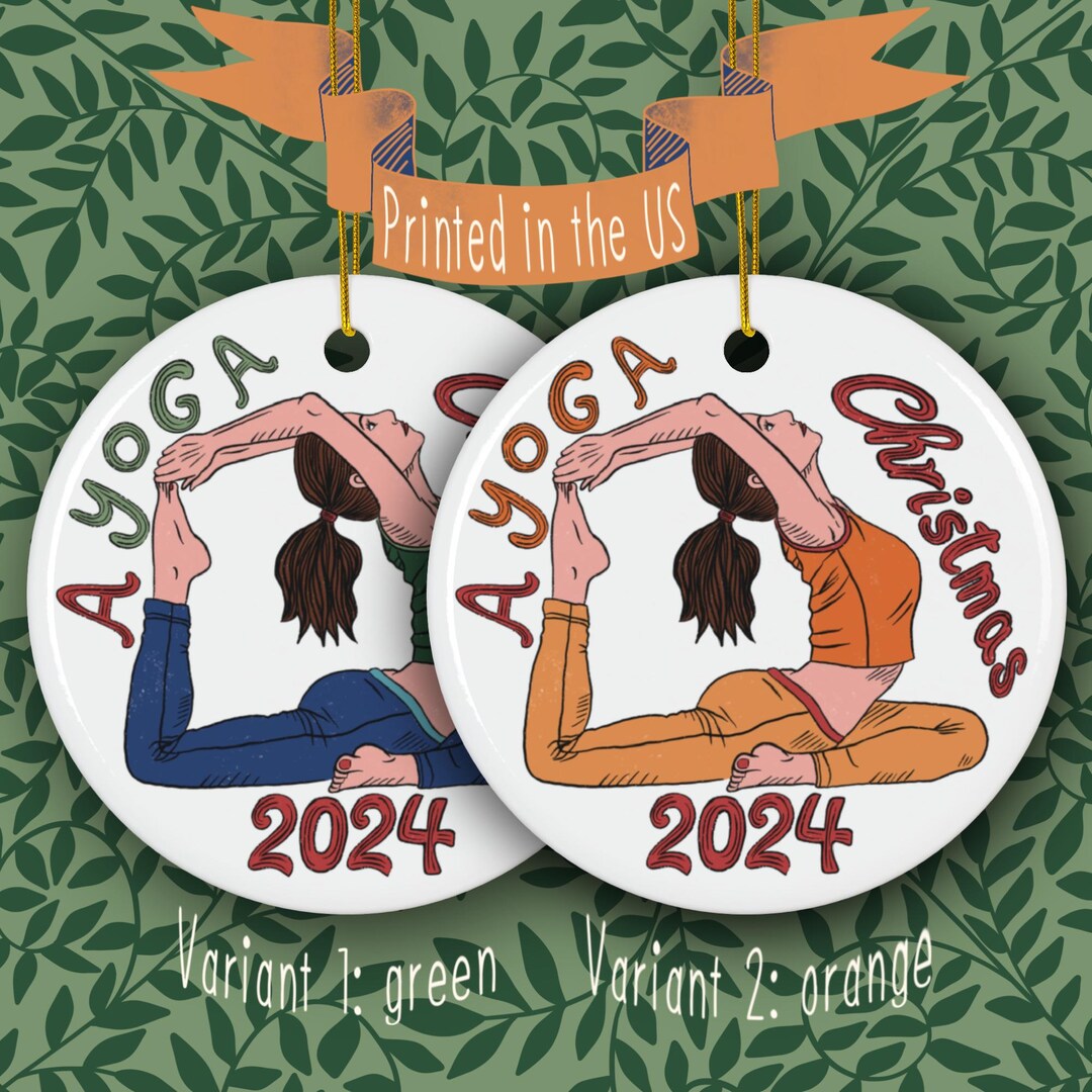 2024 Yoga Christmas Tree Ornament Ceramic Round Holiday Keepsake With ...