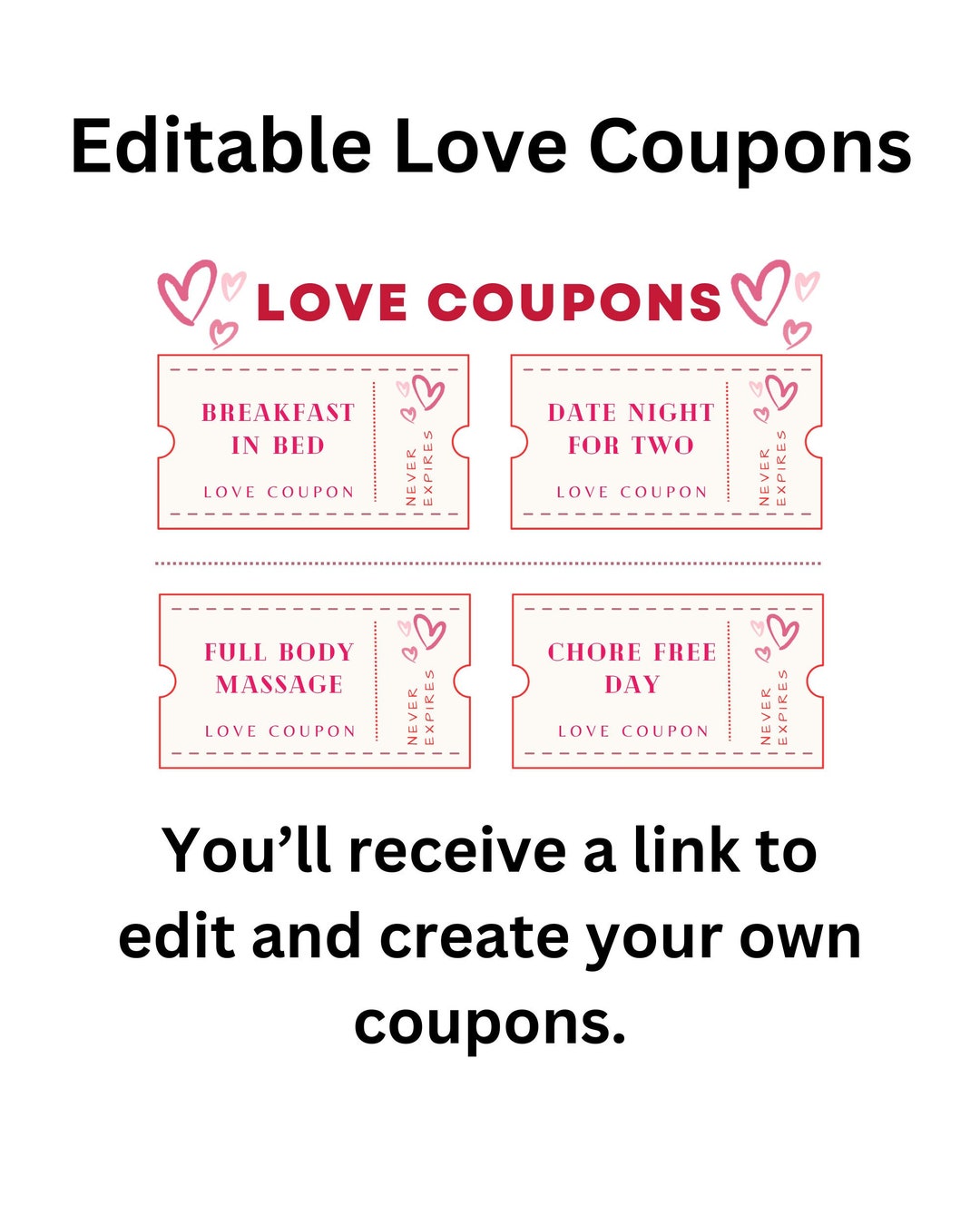 Editable Printable Love Coupons for Her/him, Ideas to Delight Your ...