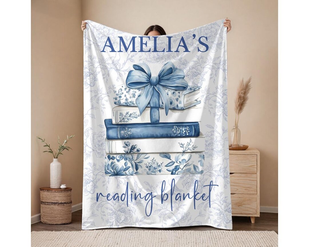 Personalized Reading Blanket for Book Lovers, Custom Name Chinoiserie ...