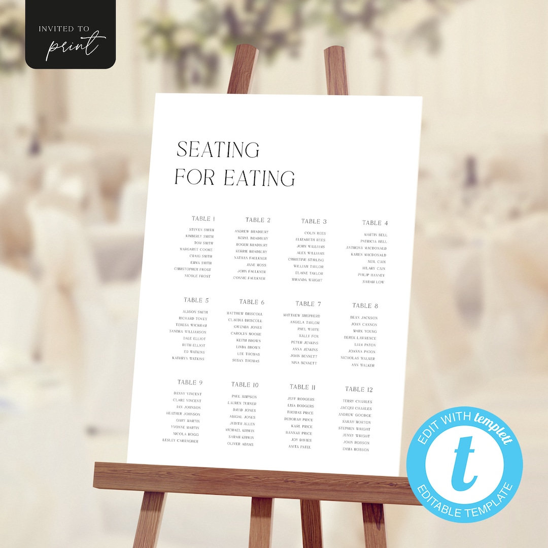 Minimal Wedding Table Plan Sign Template Editable Table Plan Printable ...