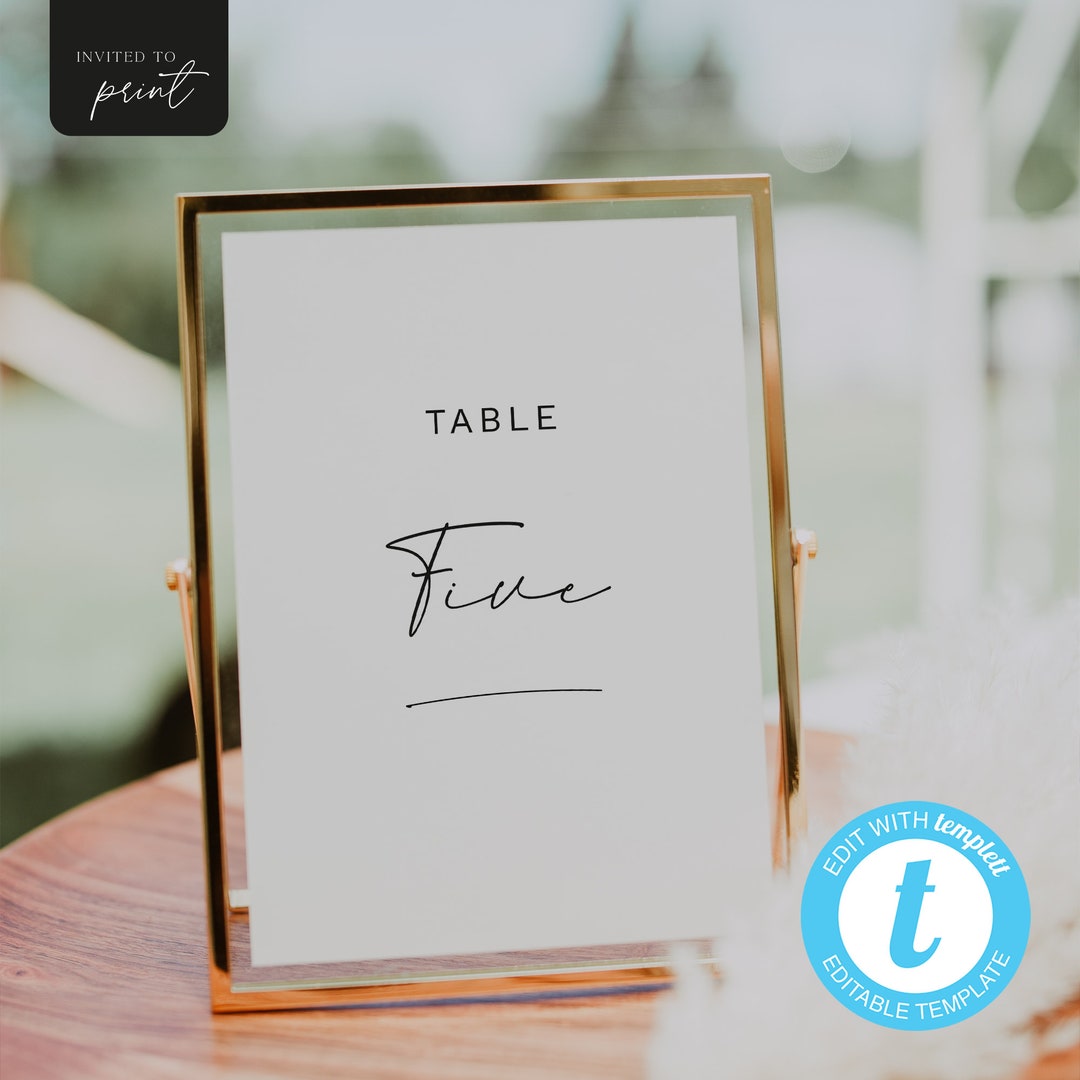 Simple Table Number Card Template Editable Table Numbers Printable ...