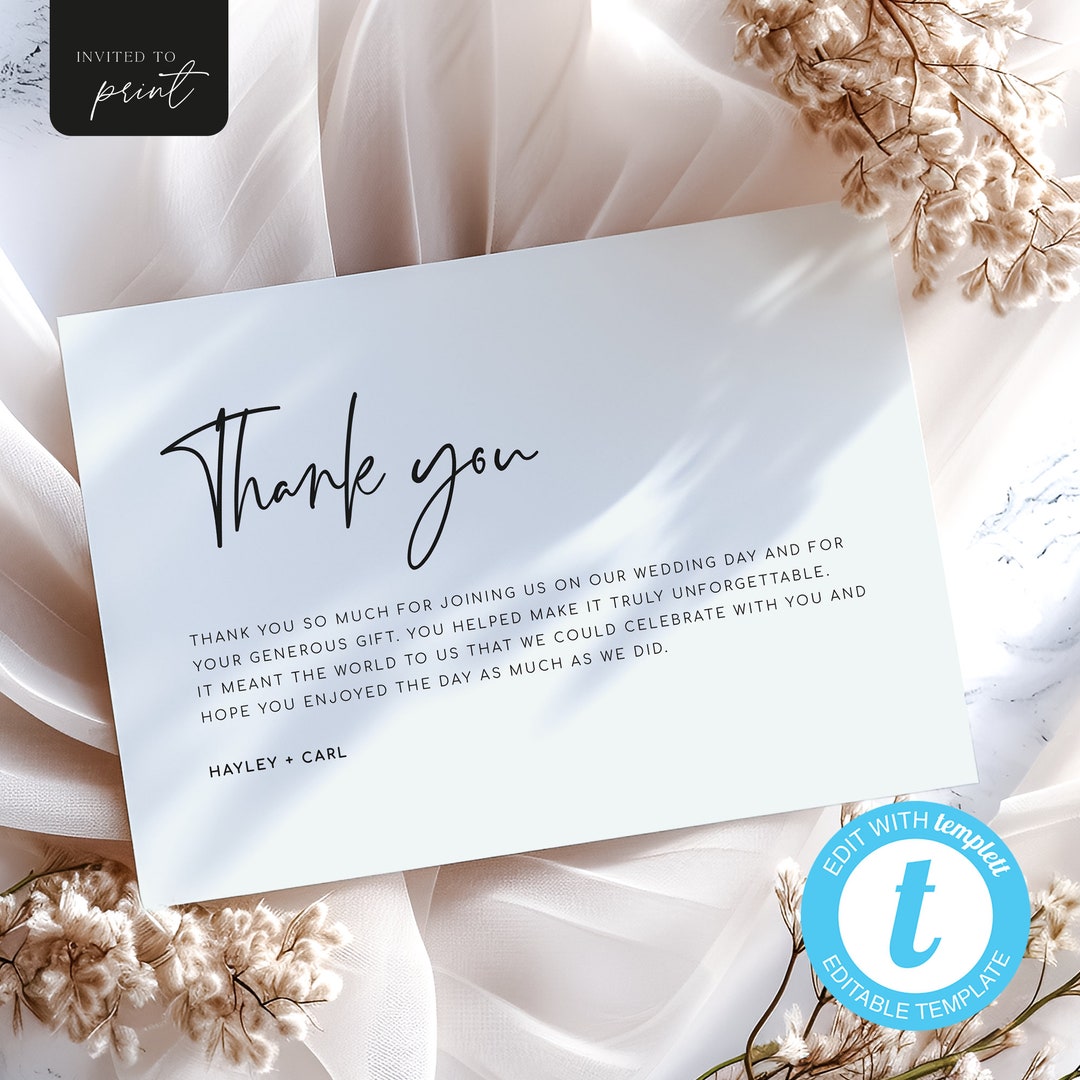 Modern Thank You Card Template Editable Thank You Card Printable ...