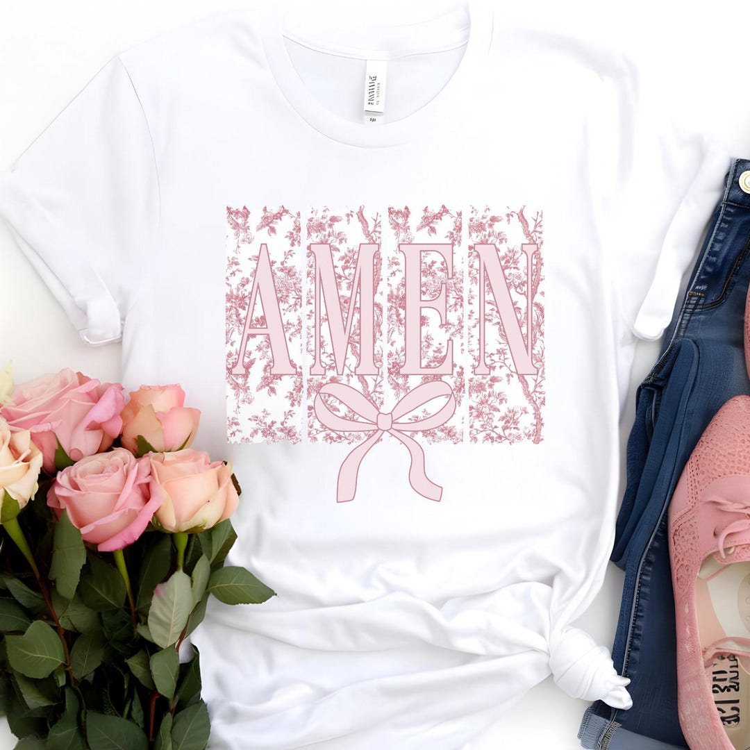 Amen Pink Coquette Bow PNG, Pink Chinoiserie Easter PNG, Amen Png, Pink ...