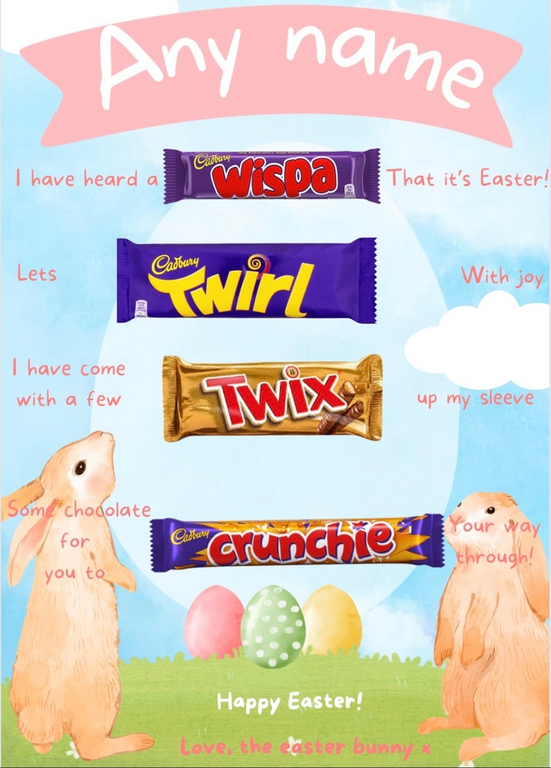 Personalised Easter Chocolate Poem Card - Etsy