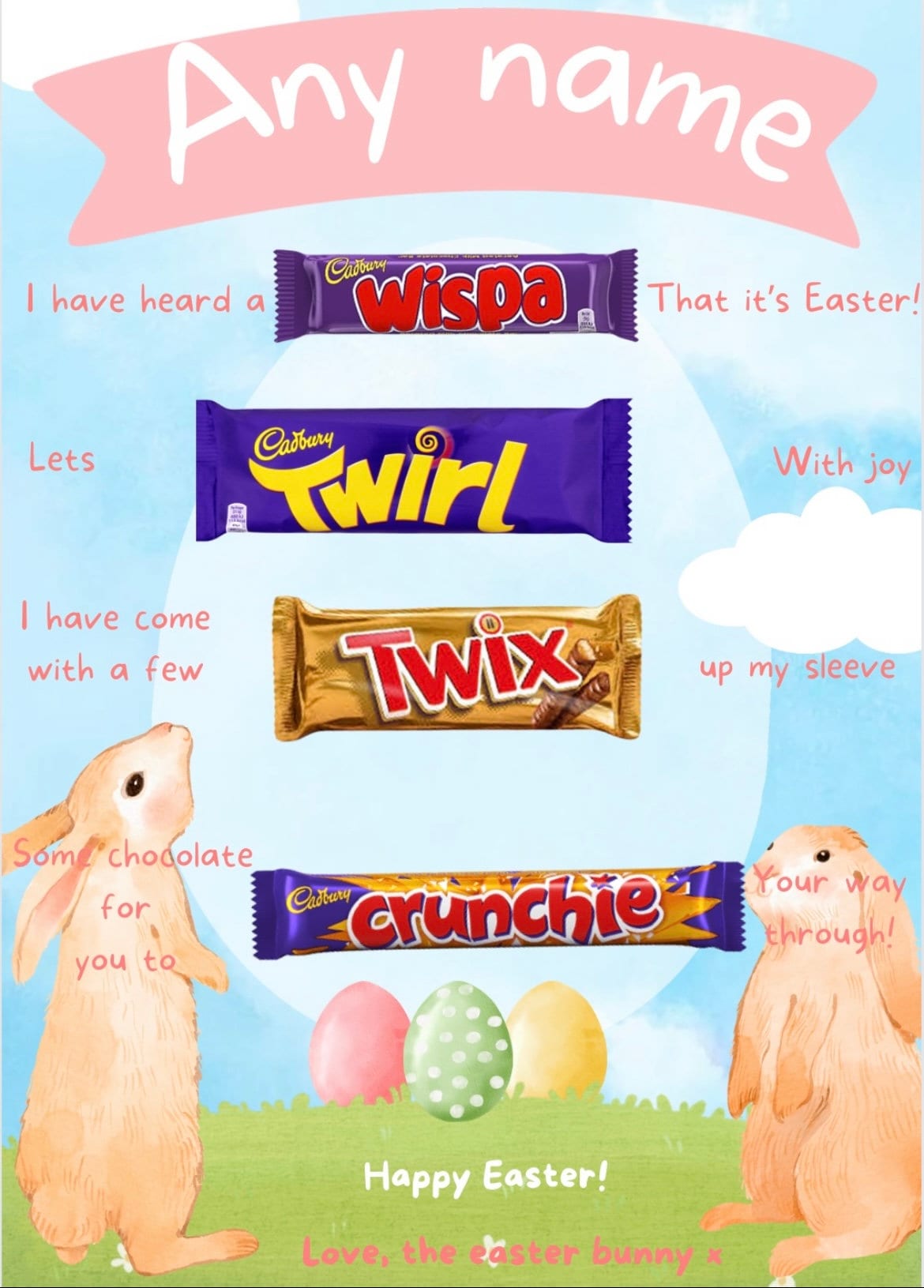 Personalised Easter Chocolate Poem Card - Etsy