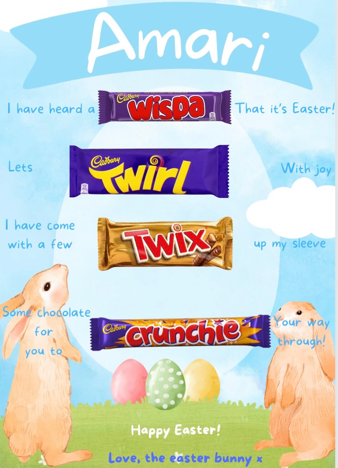 Personalised Easter Chocolate Poem Card - Etsy