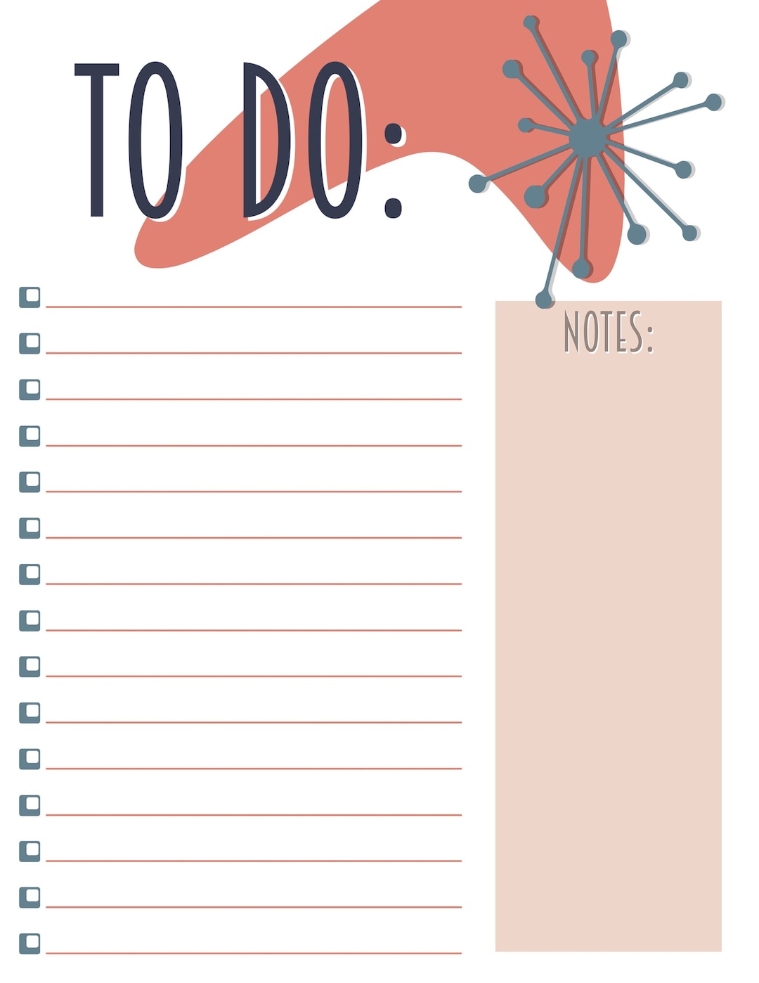 Mid-century Modern To-do List Template W/ Notes (8.5"x11") - Etsy