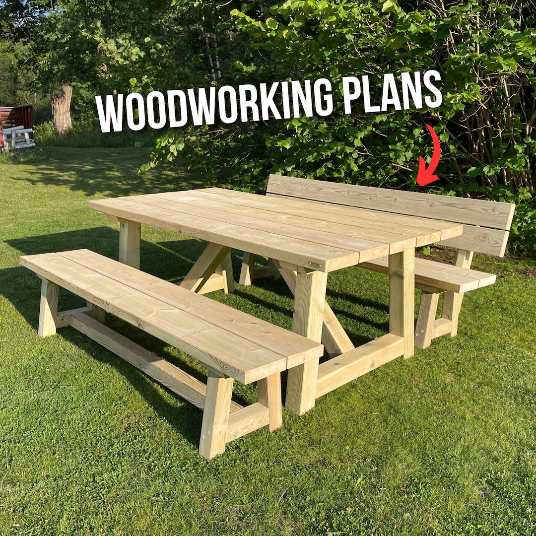 Outdoor Furniture Set Woodworking Plans: Table & Bench (PDF Download ...