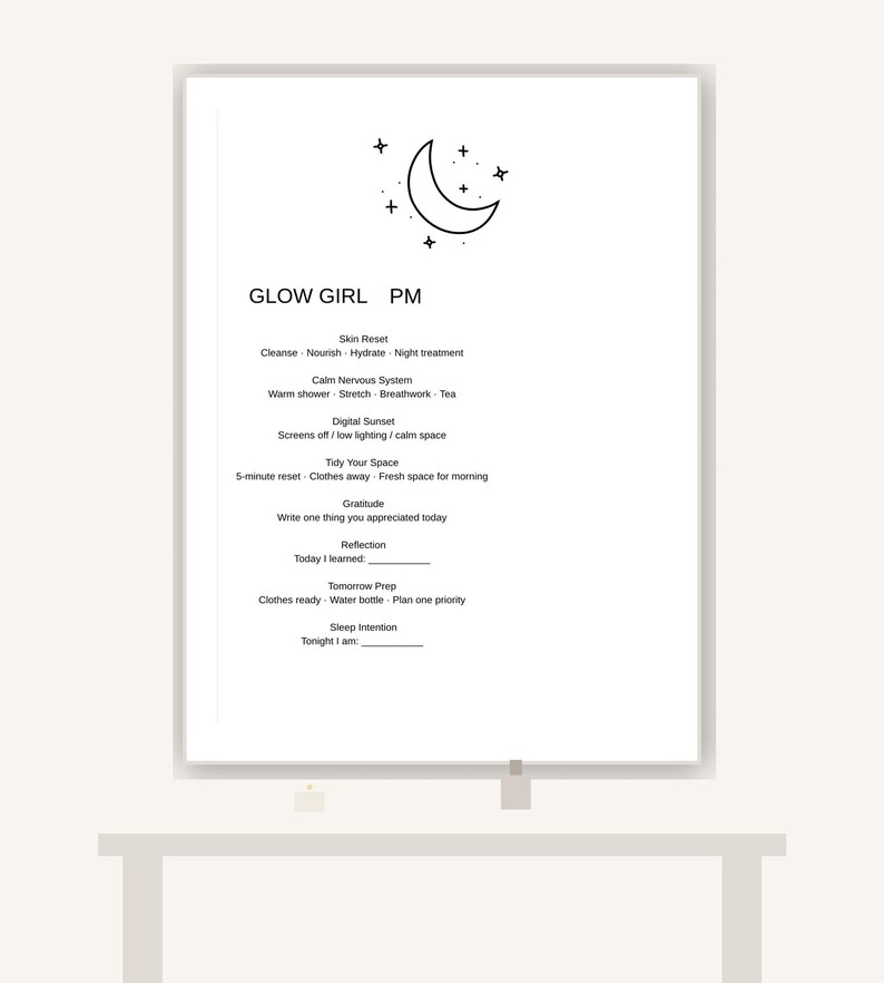 Glow Girl PM Routine Sheet | Printable Night Reset Page | Evening Self ...