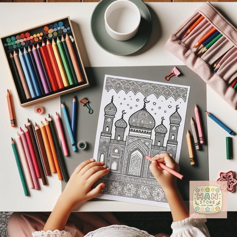 Islamic Coloring Pages Bundle for Kids | Mosque & Dua and Family ...