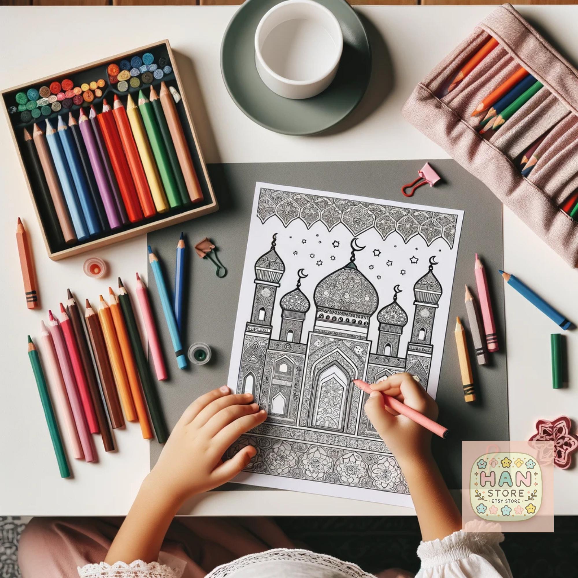Islamic Coloring Pages Bundle for Kids | Mosque & Dua and Family ...