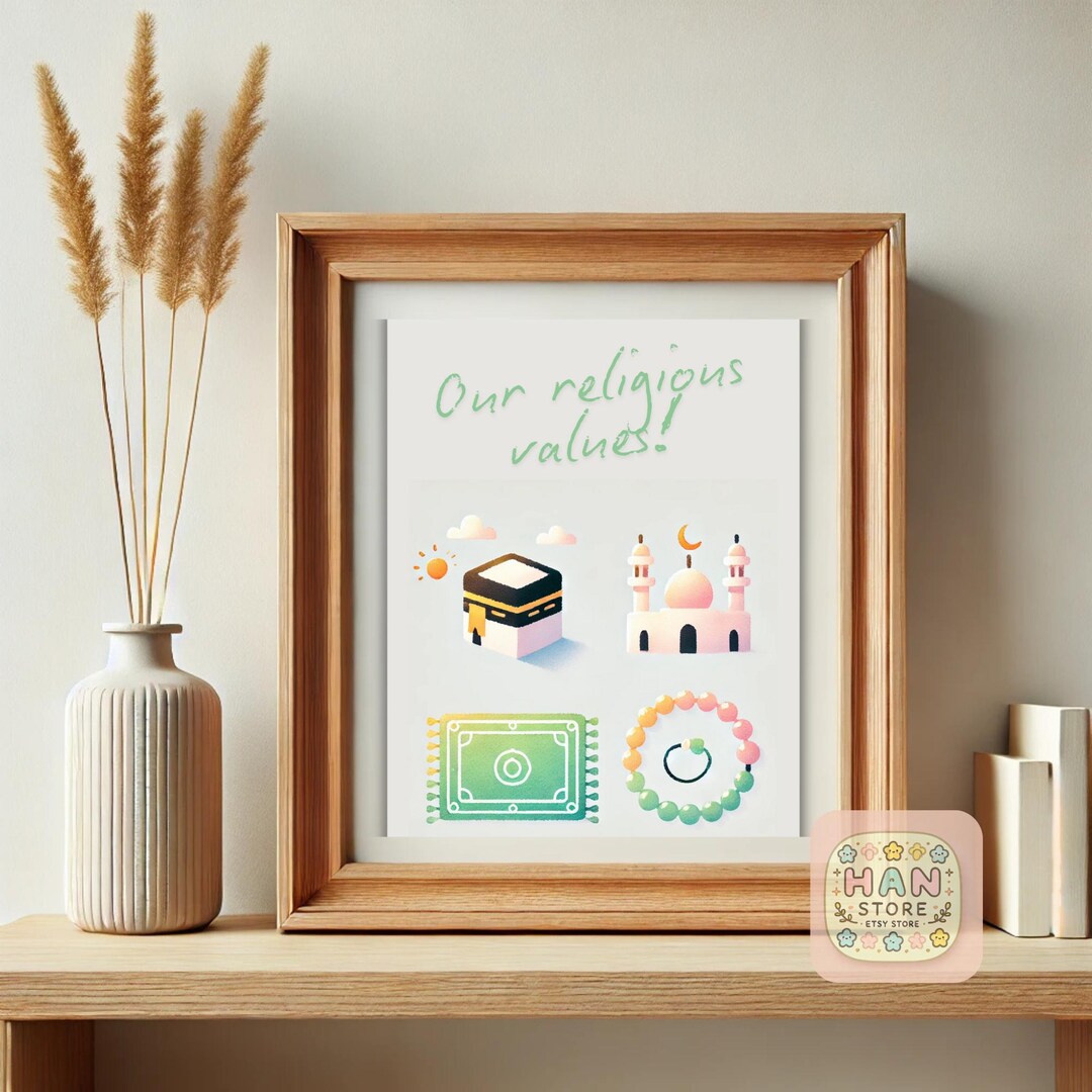 Islamic Minimalist Wall Art Set Kaaba, Mosque, Prayer Rug, Tasbih ...