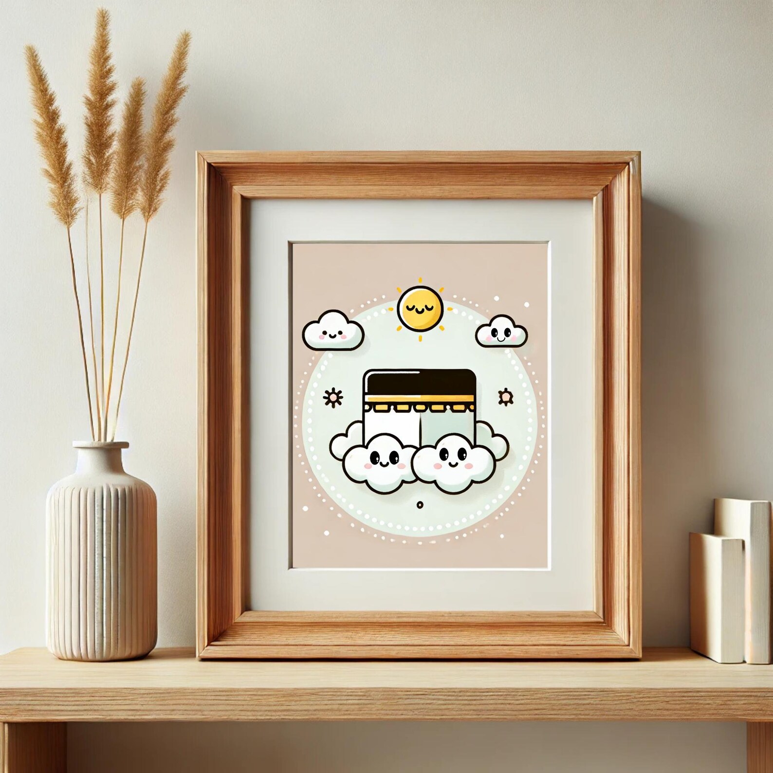 Kaaba With Smiling Clouds - Boho Nursery Islamic Wall Art | Cute and ...