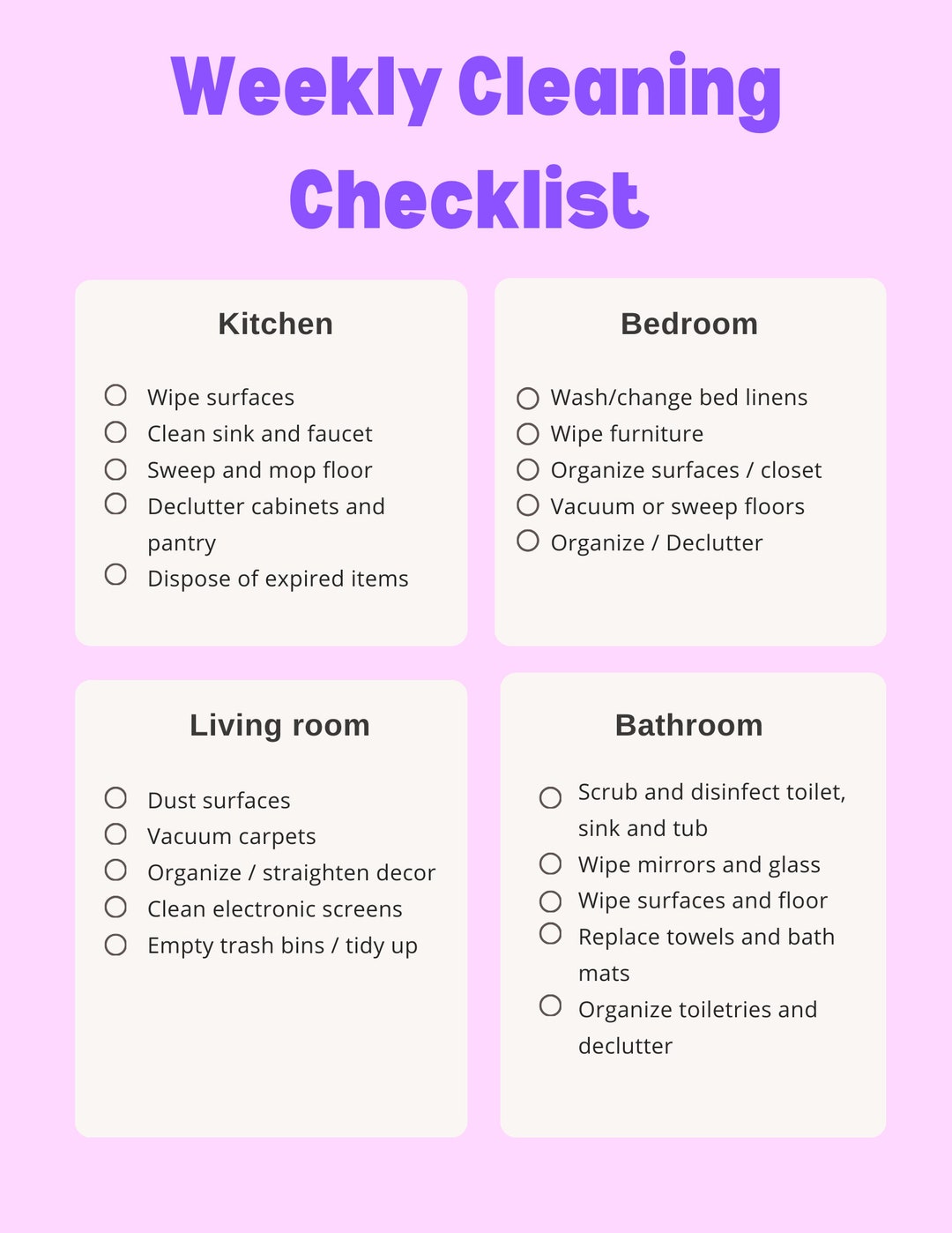 Reusable Weekly Cleaning Planner - Instant Download - Etsy