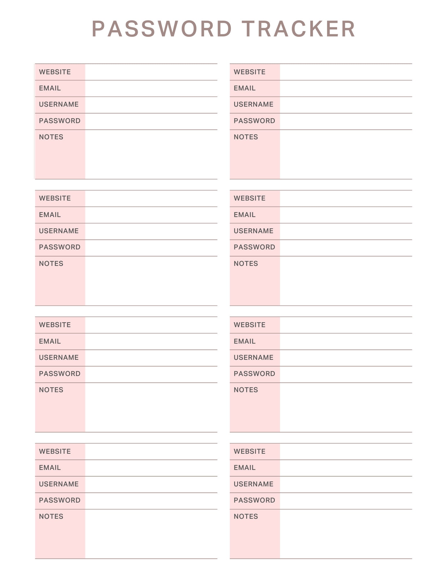 Password Tracker Template - Instant Download - Etsy
