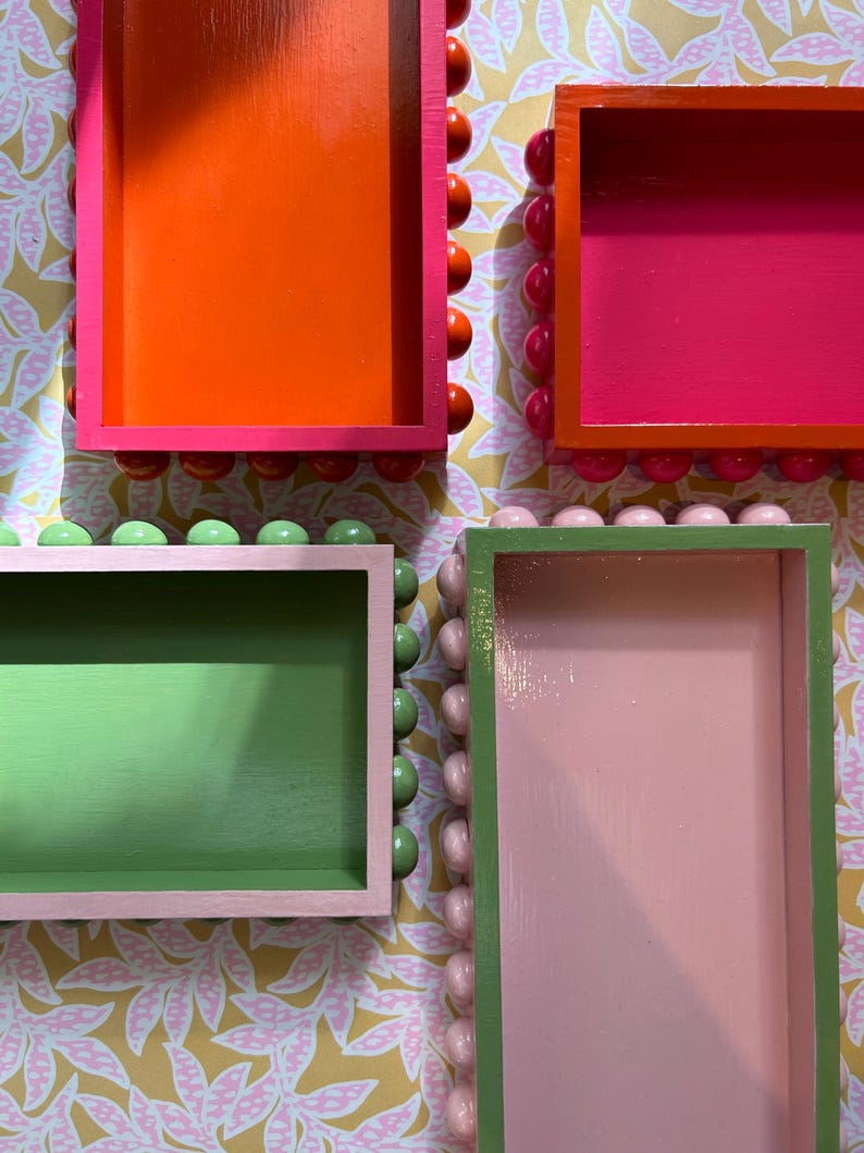 Pink Decorative Tray With Green Boarder - Etsy