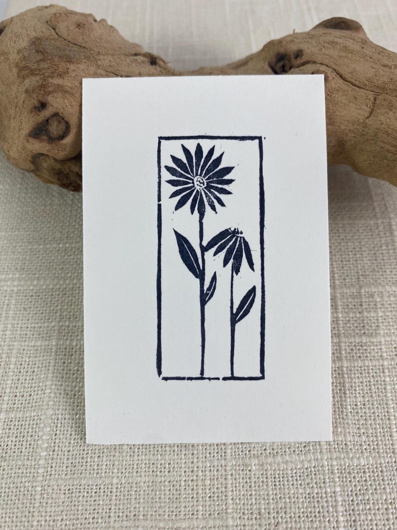 Tiny 2x3 Daisies Print | Original Art | Hand Carved | Block Print ...