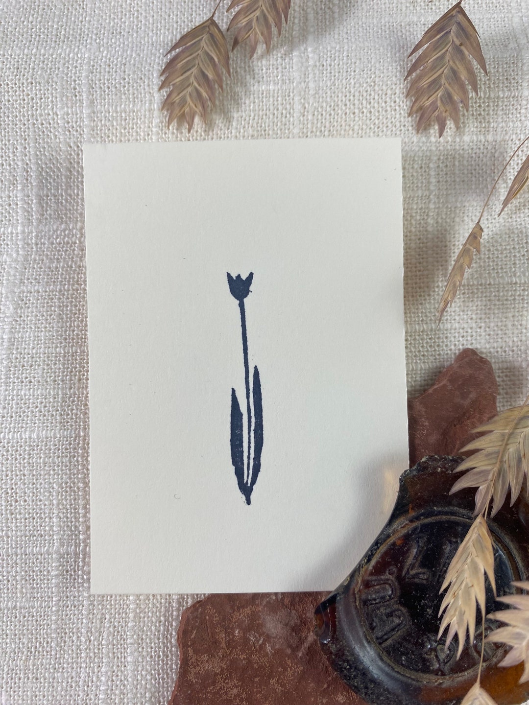 Tiny 2x3 Single Tulip Print | Original Art | Hand Carved | Block Print ...