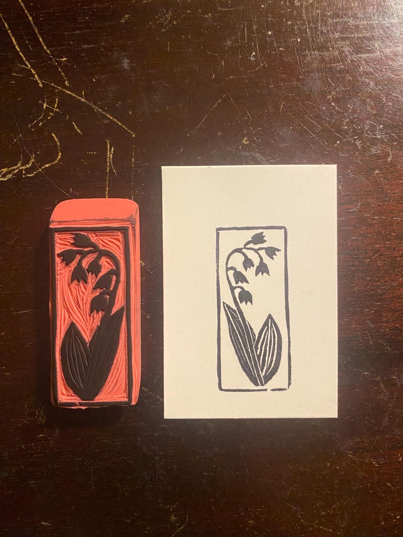 Tiny 2x3 Lily of the Valley Hand Carved Block Print | Original Art ...