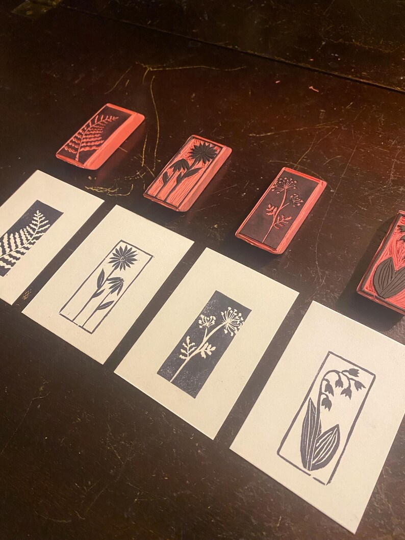 Tiny 2x3 Daisies Print | Original Art | Hand Carved | Block Print ...