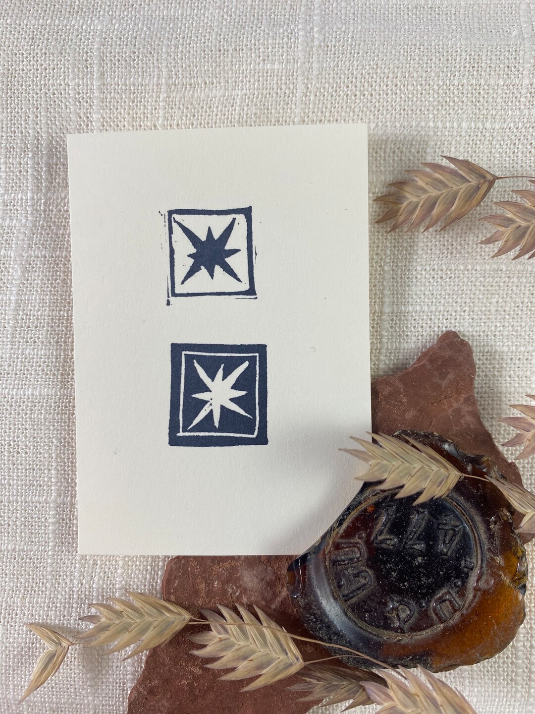 Tiny 2x3 Dual Burst Print | Original Art | Hand Carved | Block Print ...