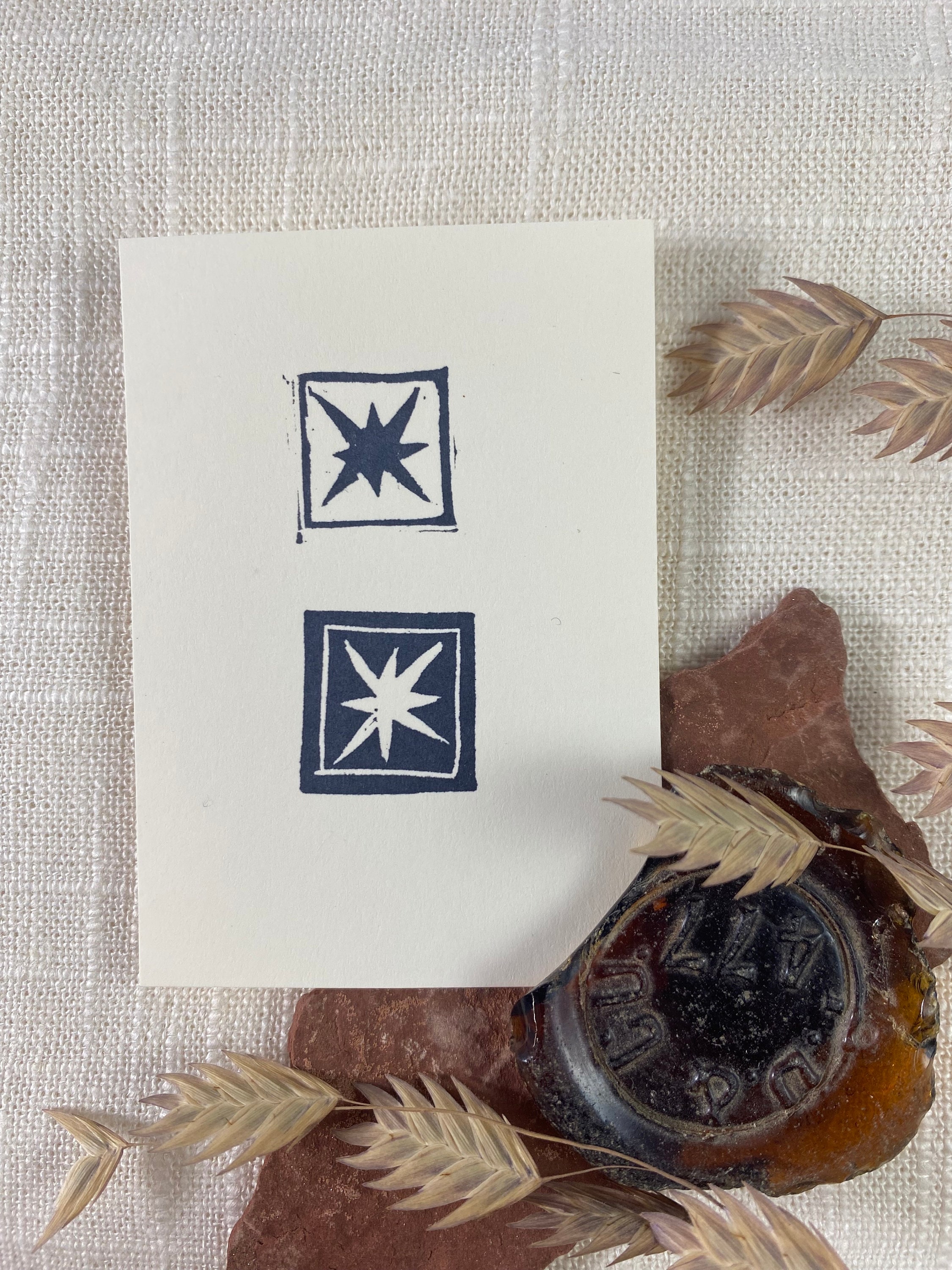 Tiny 2x3 Dual Burst Print | Original Art | Hand Carved | Block Print ...