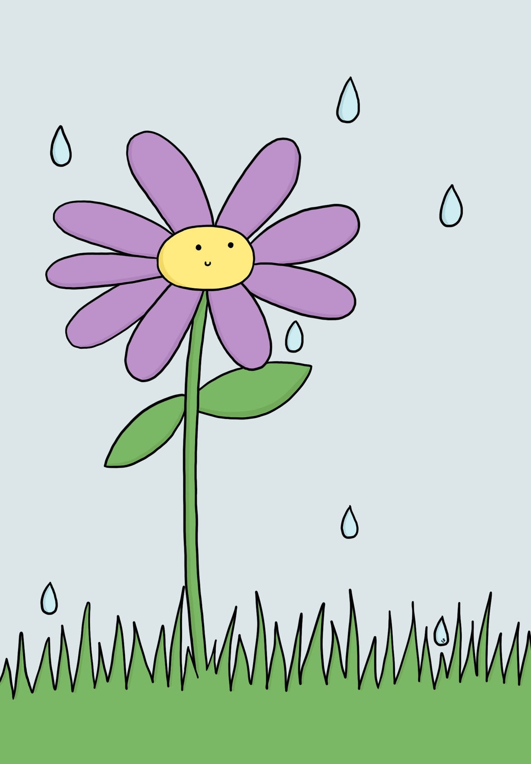 Raindrops on Cute Flower Digital Print - Etsy