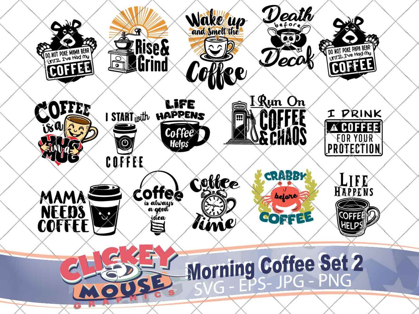 Morning Coffee Set 2 Graphics Svg-png-eps-jpg - Etsy