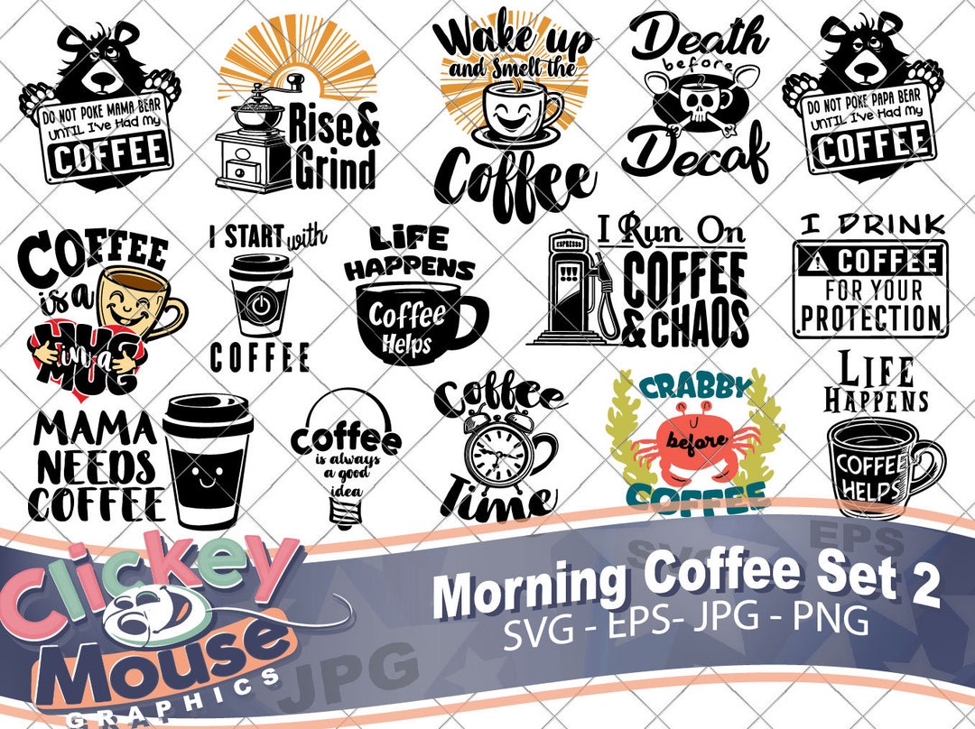 Morning Coffee Set 2 Graphics Svg-png-eps-jpg - Etsy