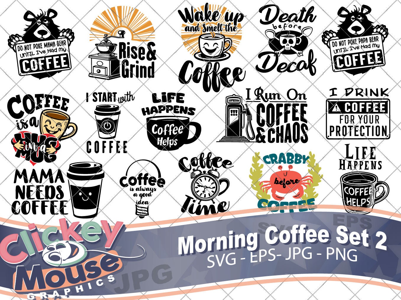 Morning Coffee Set 2 Graphics Svg-png-eps-jpg - Etsy