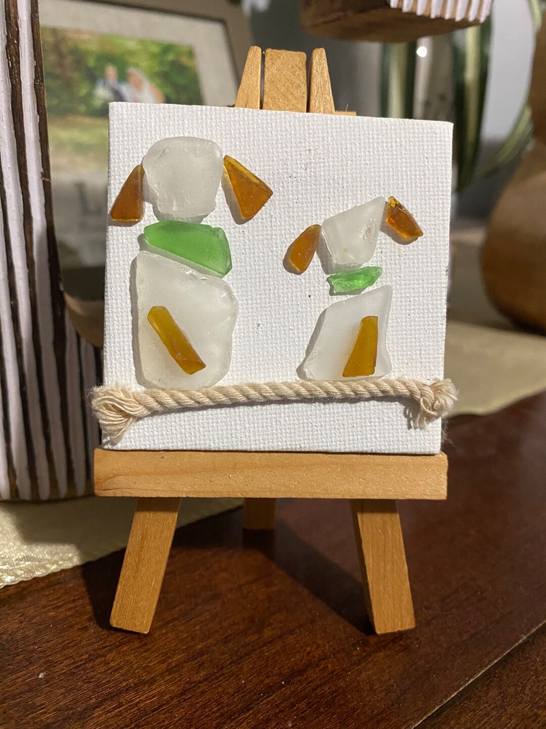 2x2 Two Dogs Sea Glass on Easel - Etsy