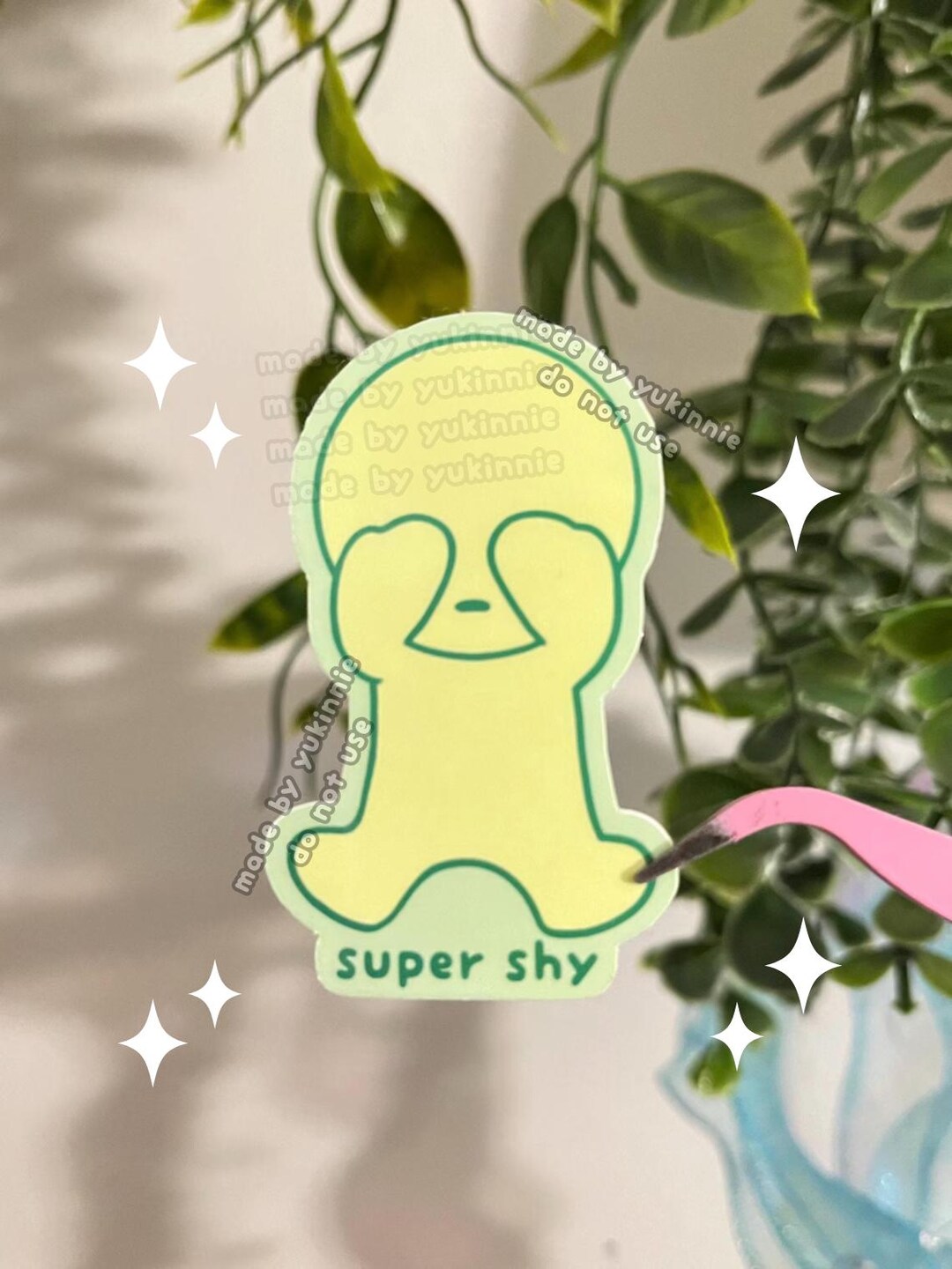 Super Shy Green Guy Sticker, Cute Blind Box Vinyl Sticker, Trinket ...