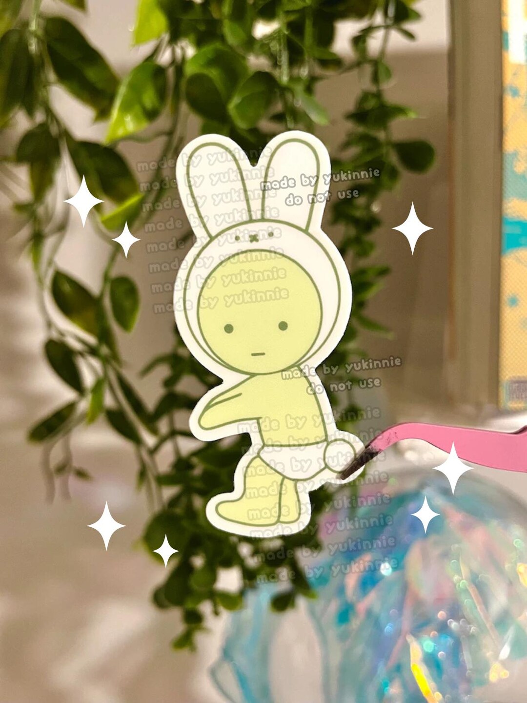 Cute Green Guy White Bunny Sticker, Laptop Journal Stickers, Kawaii ...