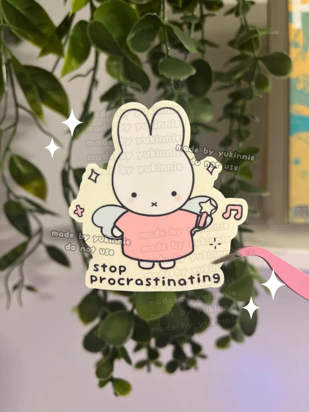 Stop Procrastinating Bunny Angel Funny Sticker, Cute Silly Sticker ...