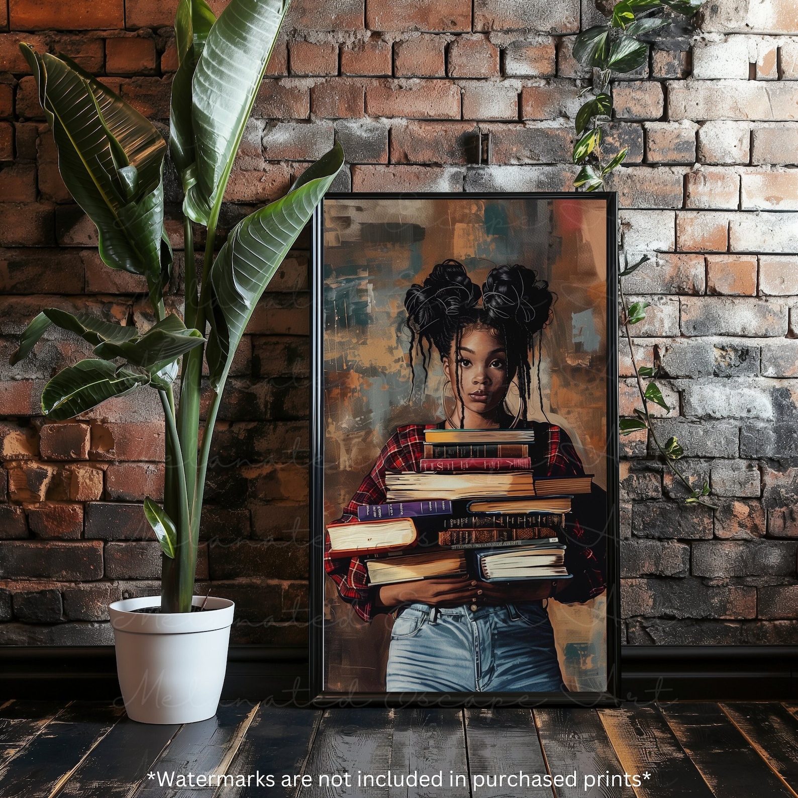 BOOKWORM | Black Woman Wall Art Digital, Black Girl Reading Art, Black ...