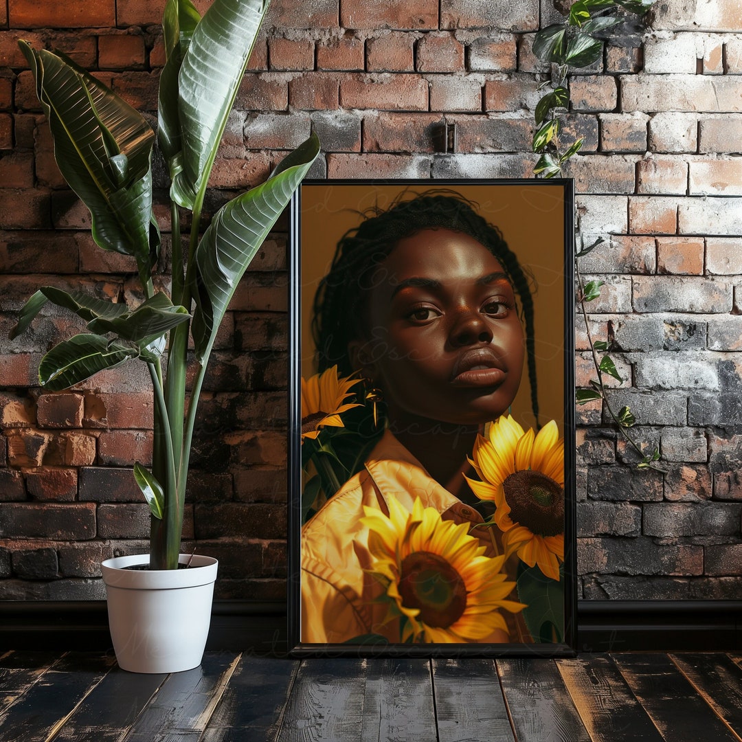 MELANATED | Black Woman Wall Art Digital, Dark Skin Black Girl Art ...