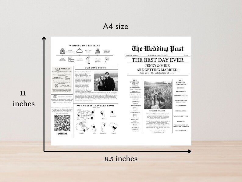 Newspaper Wedding Program Template, Editable Wedding Newspaper Program ...