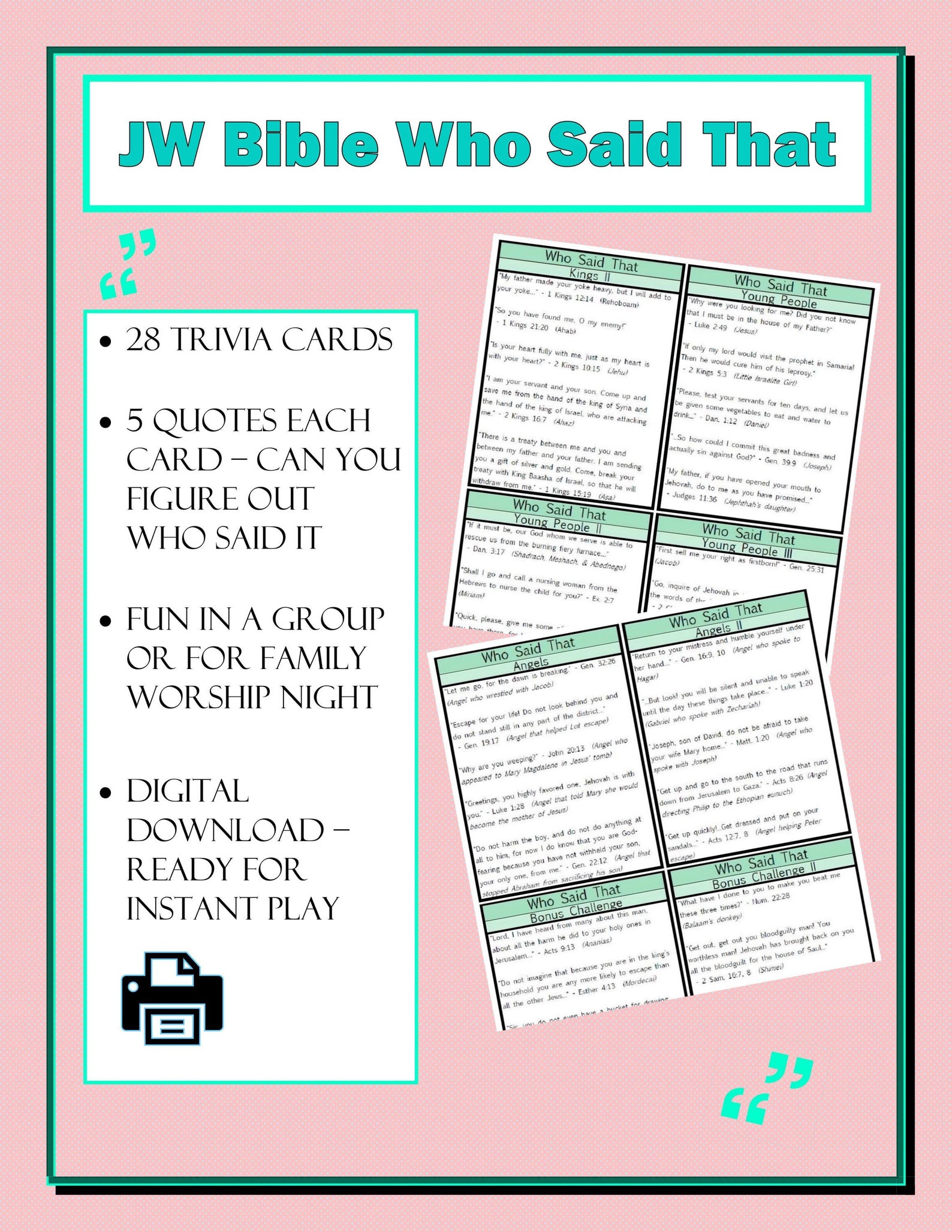 JW Bible Who Said That Game for Family Worship Night - Etsy