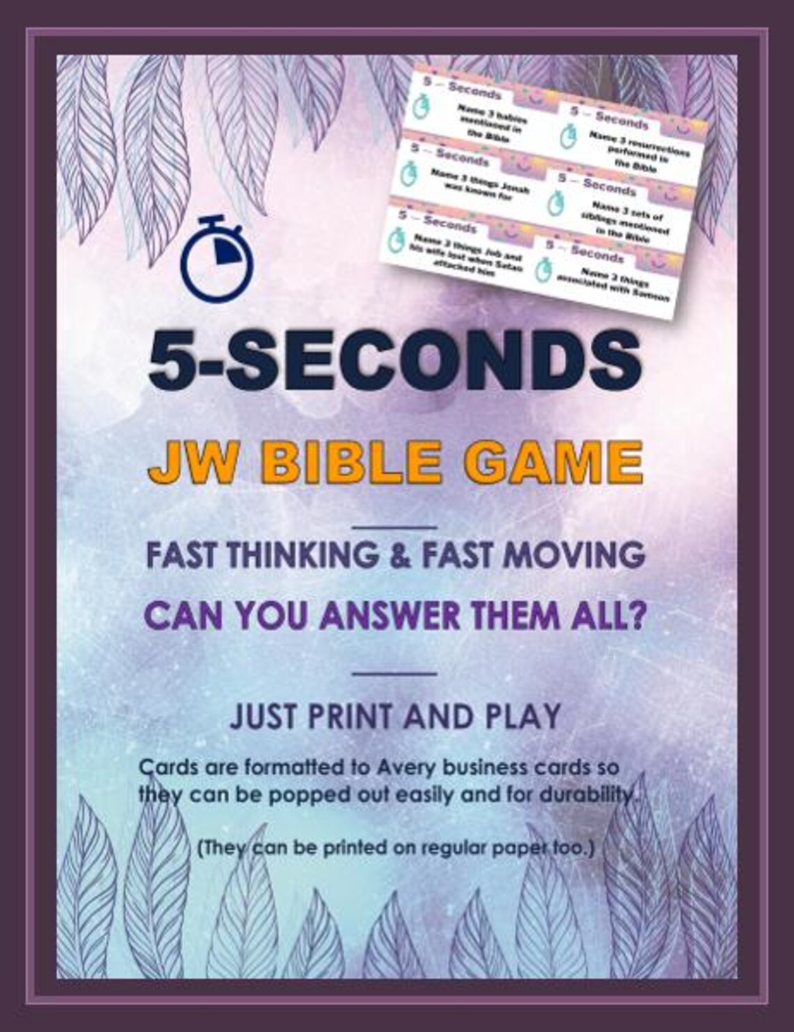 JW Printable Bible Game - 5 Seconds - Family Worship Activity for Kids ...