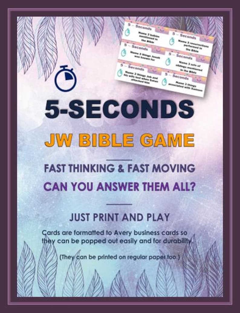 JW Printable Bible Game - 5 Seconds - Family Worship Activity for Kids ...
